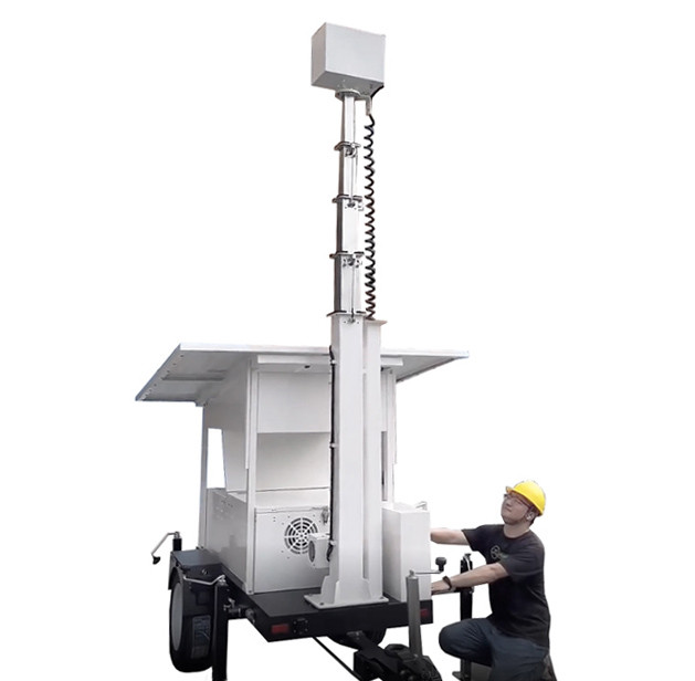 Q235 Steel Solar Security Trailer With 6.5m Electric Mast High Performance