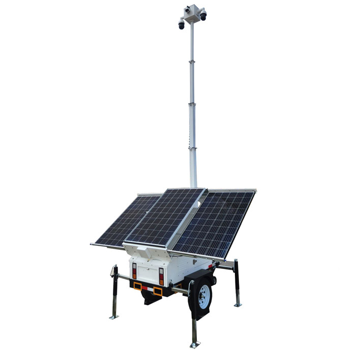24/7 Mobile Solar CCTV Trailer With Cameras For Remote Construction Sites